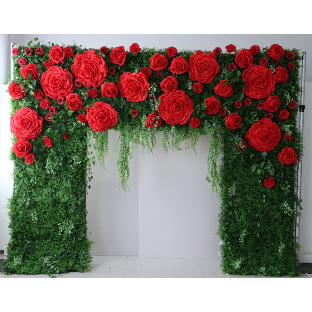 big rose cloth flower wall fabric rollin up reed pampas grass curtain floral wall wedding ...