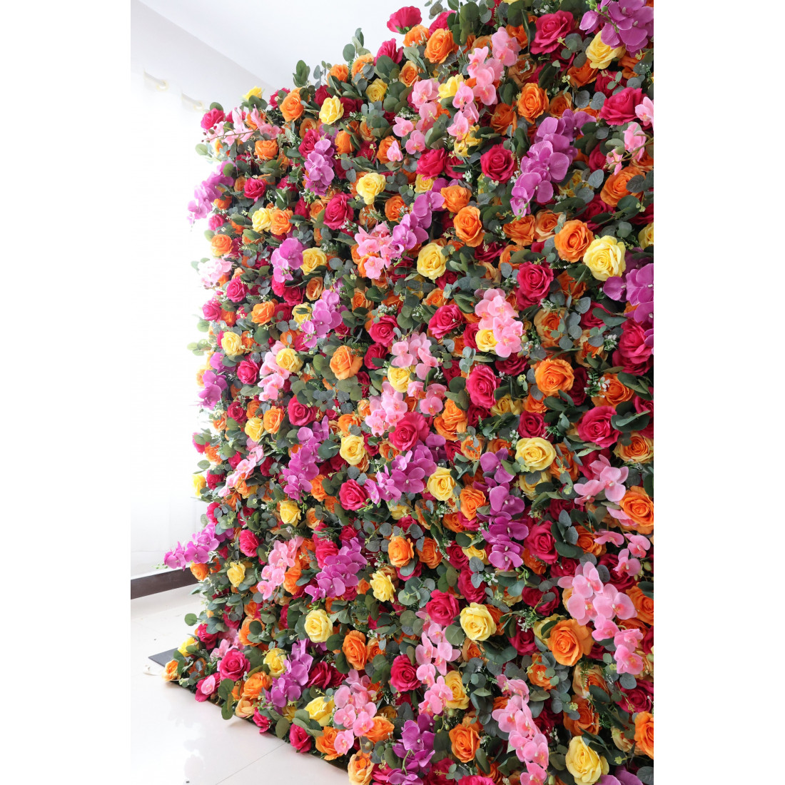 colorful rose cloth flower wall fabric rollin up reed pampas grass curtain floral wall wedding ...