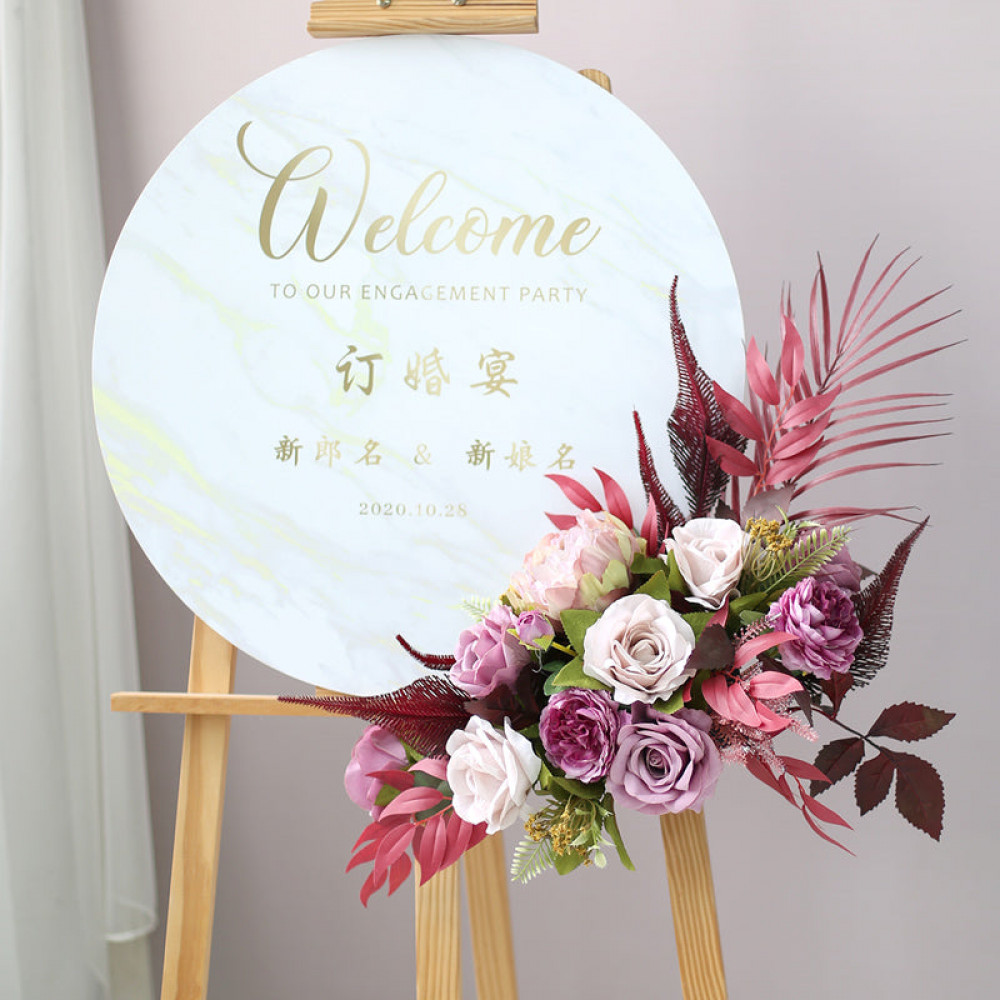 floral arrangement for signage, wedding welcome signage, shop open ...