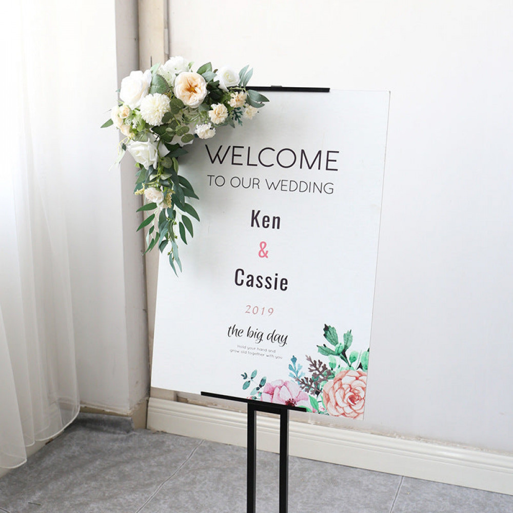 floral arrangement for signage, wedding welcome signage, shop open ...