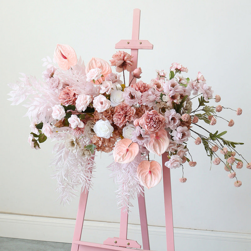 pink floral arrangement for signage, wedding welcome signage, shop open ...