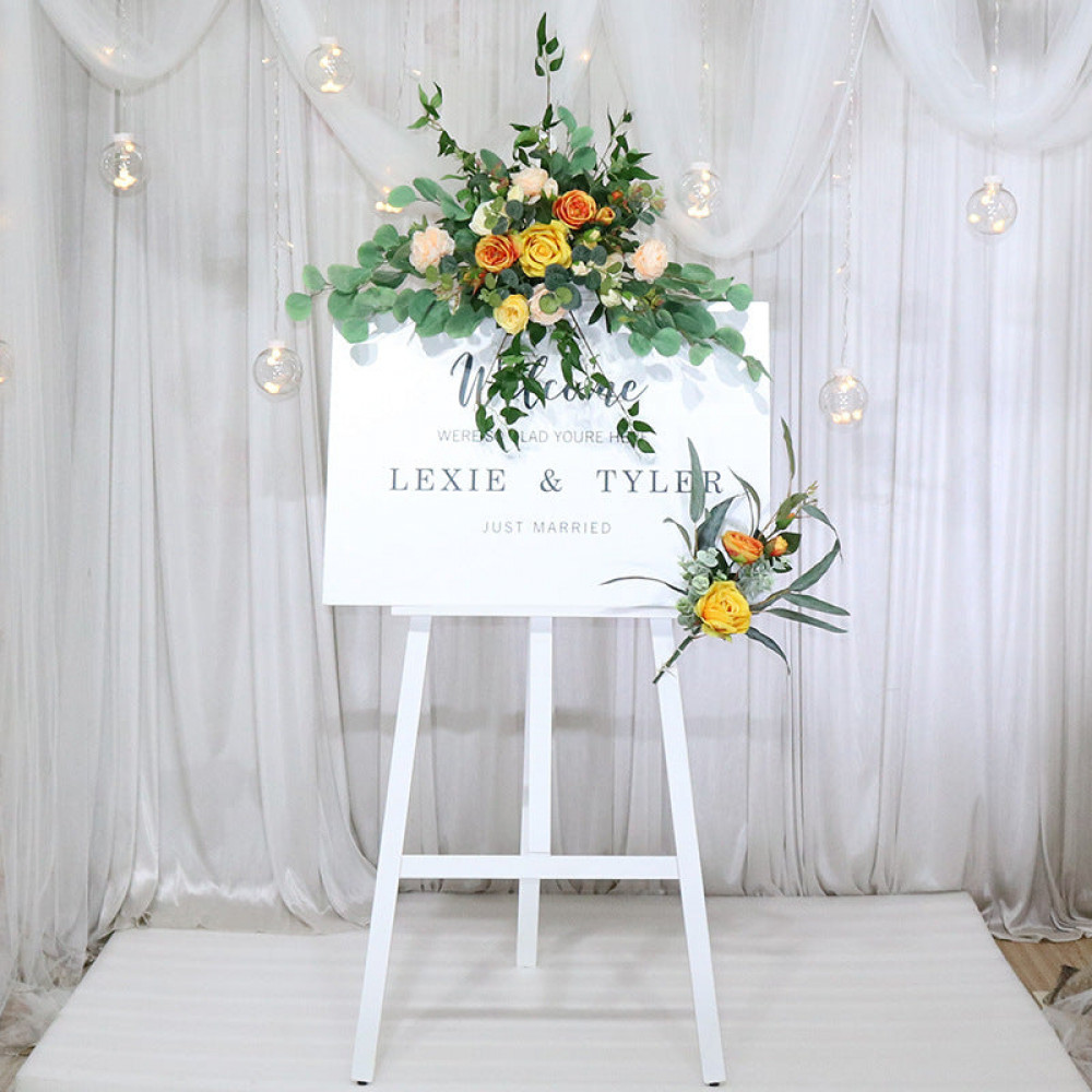 floral arrangement for signage, wedding welcome signage, shop open ...