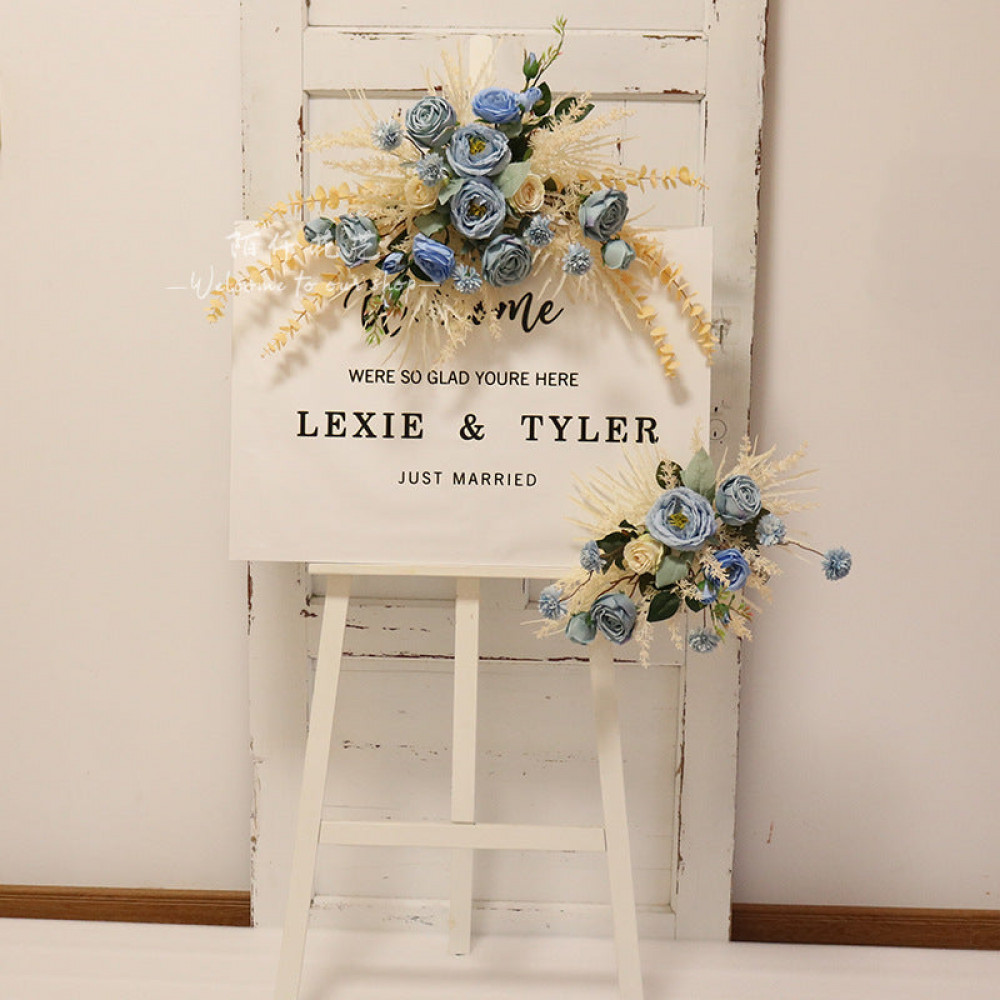 floral arrangement for signage, wedding welcome signage, shop open ...