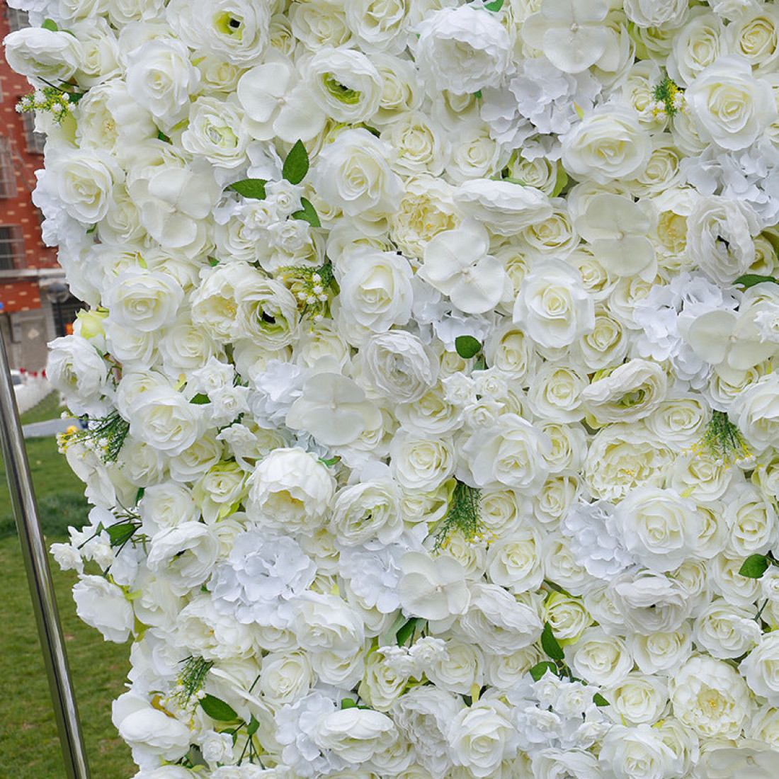 high density 5d white rose cloth roll up flower wall fabric hanging ...