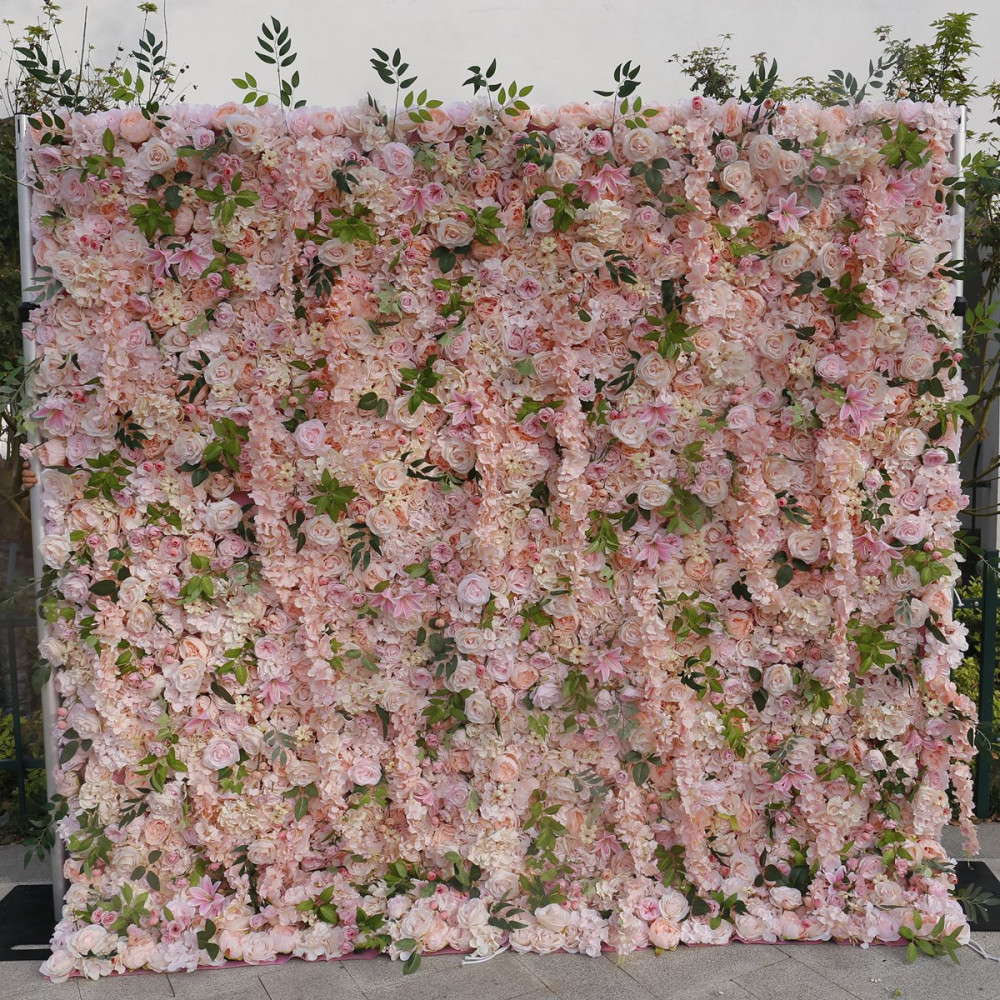 light pink roses and lilies artificial flower wall backdrop - 10223