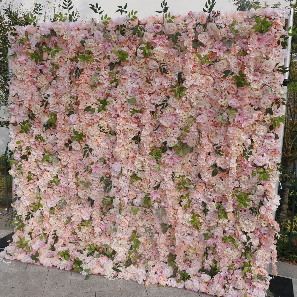 light pink roses and lilies artificial flower wall backdrop - 10223