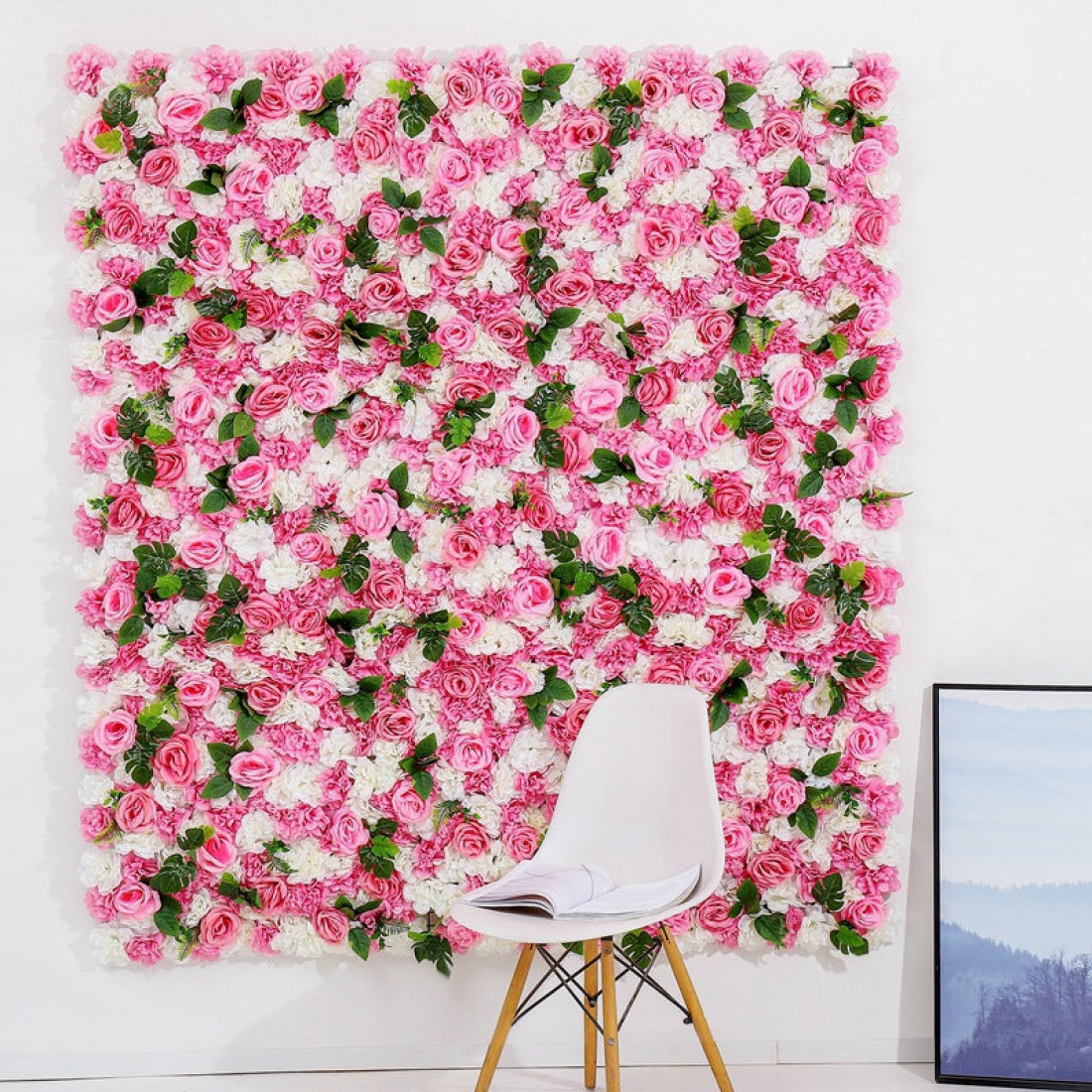 pink and white rose flowers wall, rose flowers backdrop - 10115
