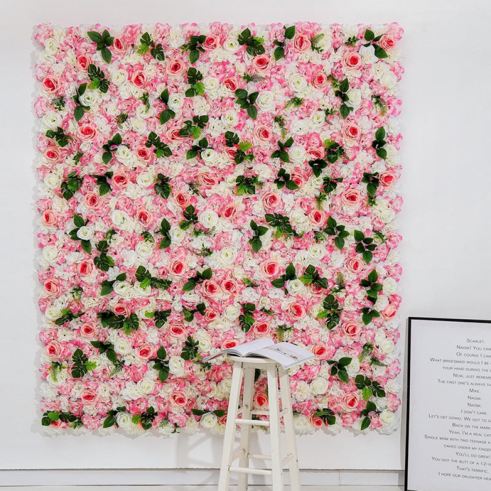 pink and champgane rose flowers wall, rose flowers backdrop - 10042